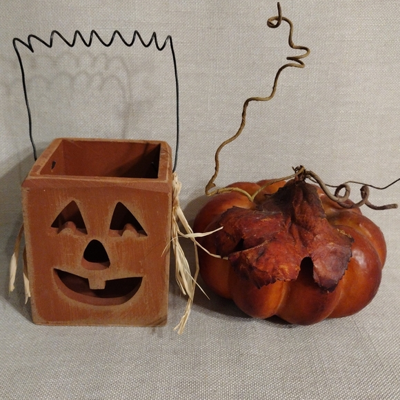 Primitive | Holiday | Primitive Wood Jack O Lantern Box Wired Handle ...